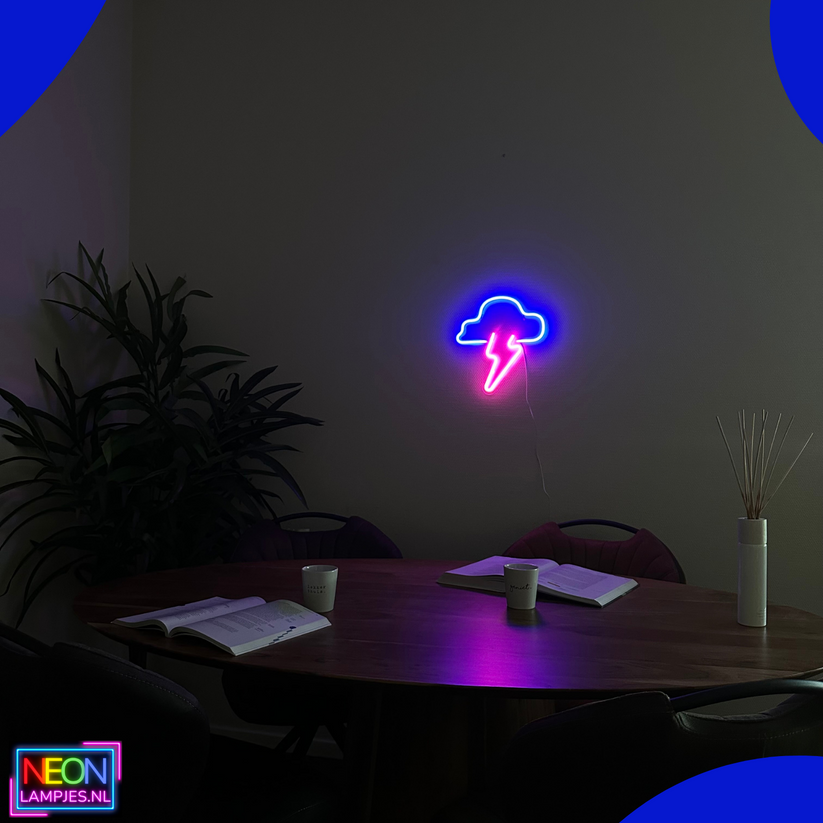 Neon Lamp - Wolk Bliksem Blauw / Roze - Incl. Ophanghaakjes - Neon Sig ...